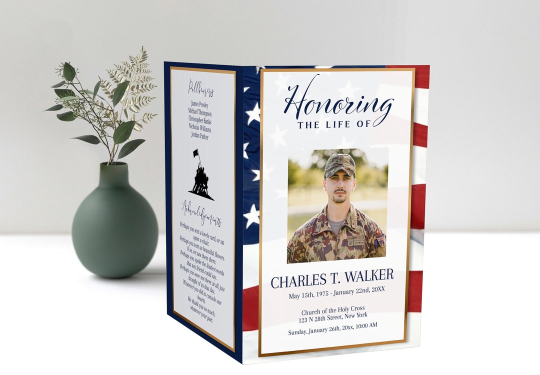 American Flag Funeral Program Template | Editable Military Funeral ...