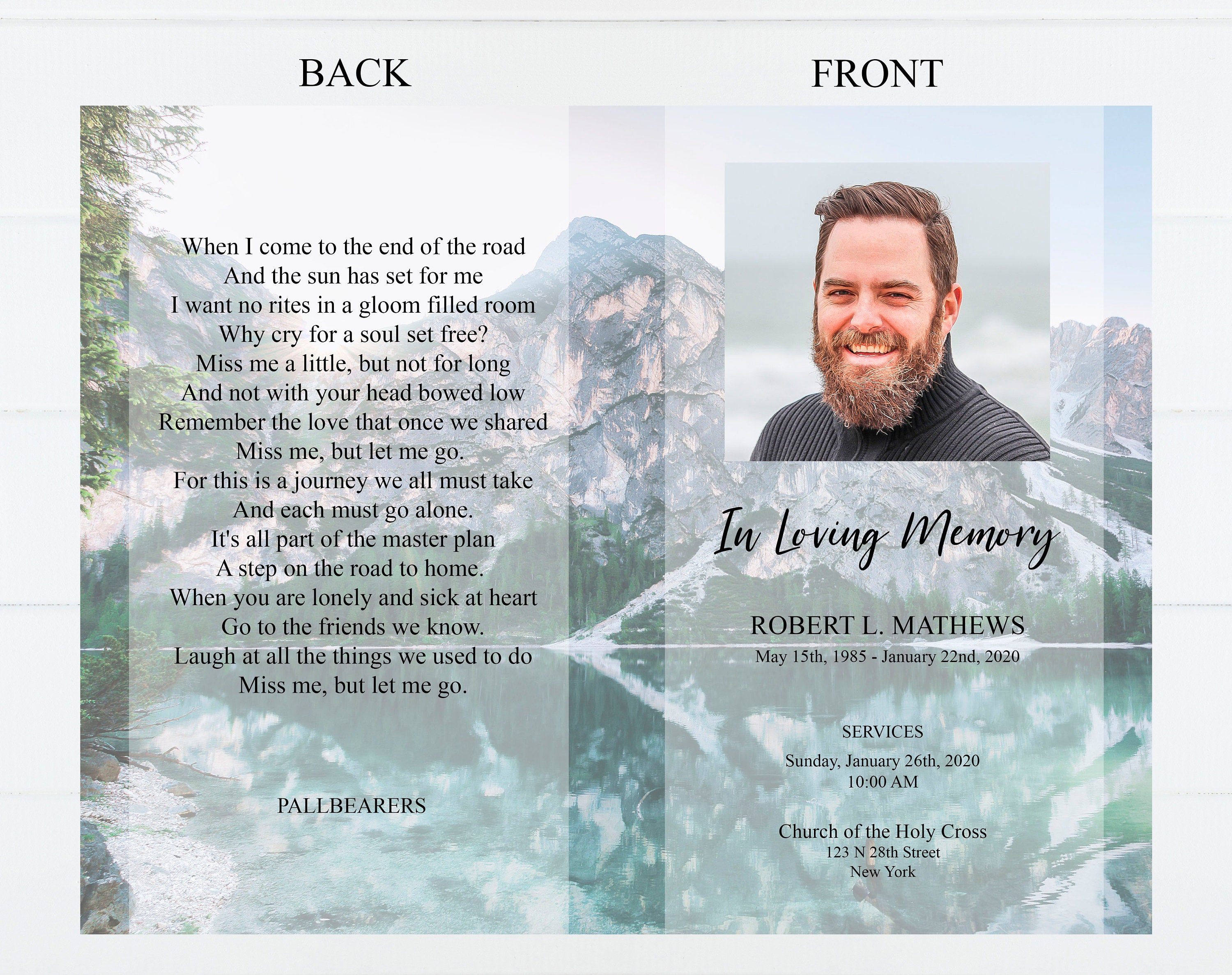 Editable Funeral Program Template for Man Obituary Template | Etsy