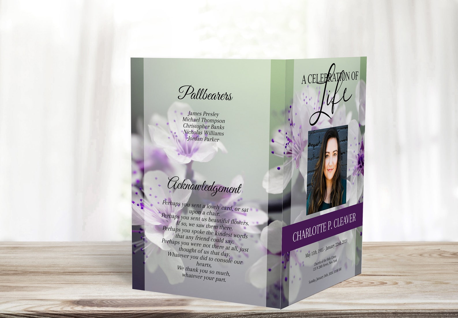 Purple Funeral Program Template for Woman Obituary Template - Etsy