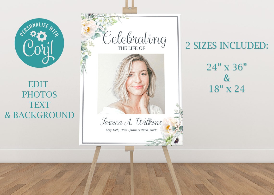 White Roses Funeral Poster Pink Floral Memorial Poster - Etsy