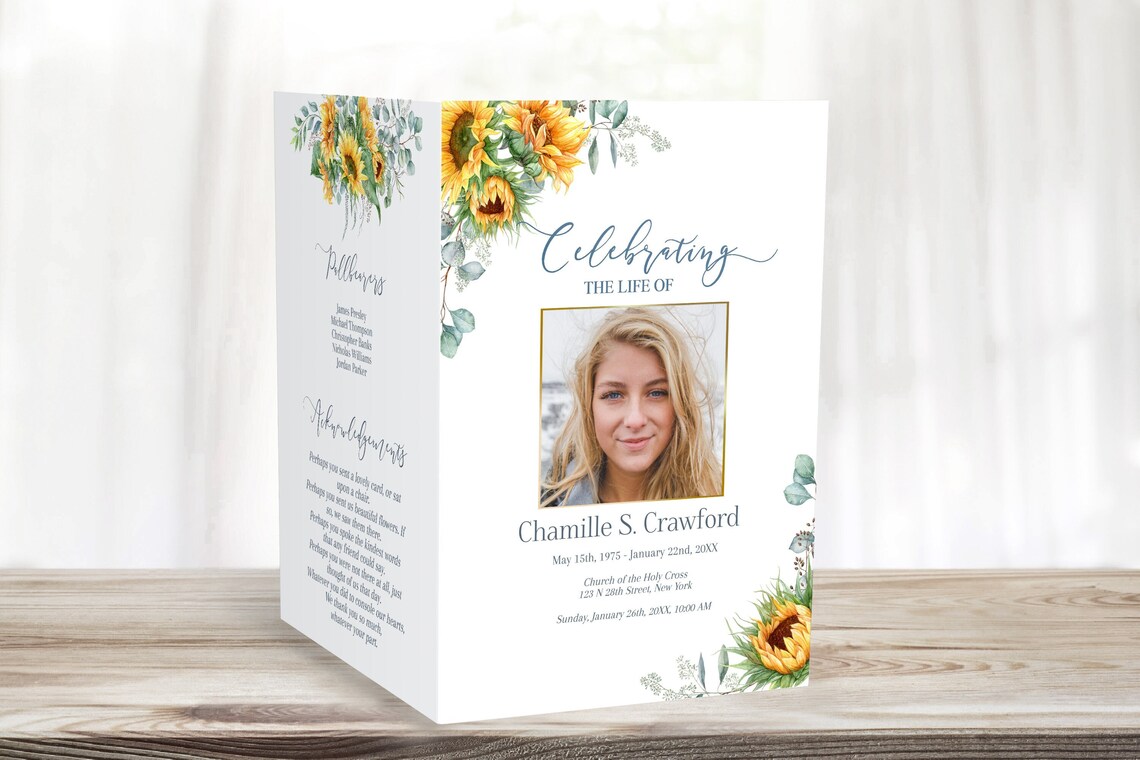 Sunflower Funeral Program Template for Woman Obituary - Etsy