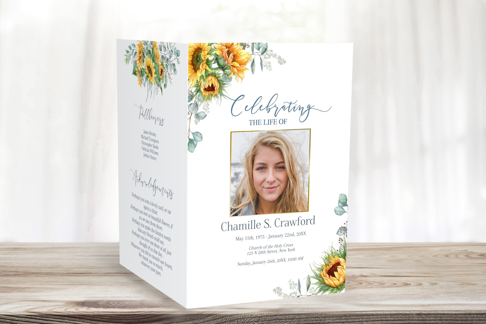 Sunflower Funeral Program Template for Woman Obituary - Etsy