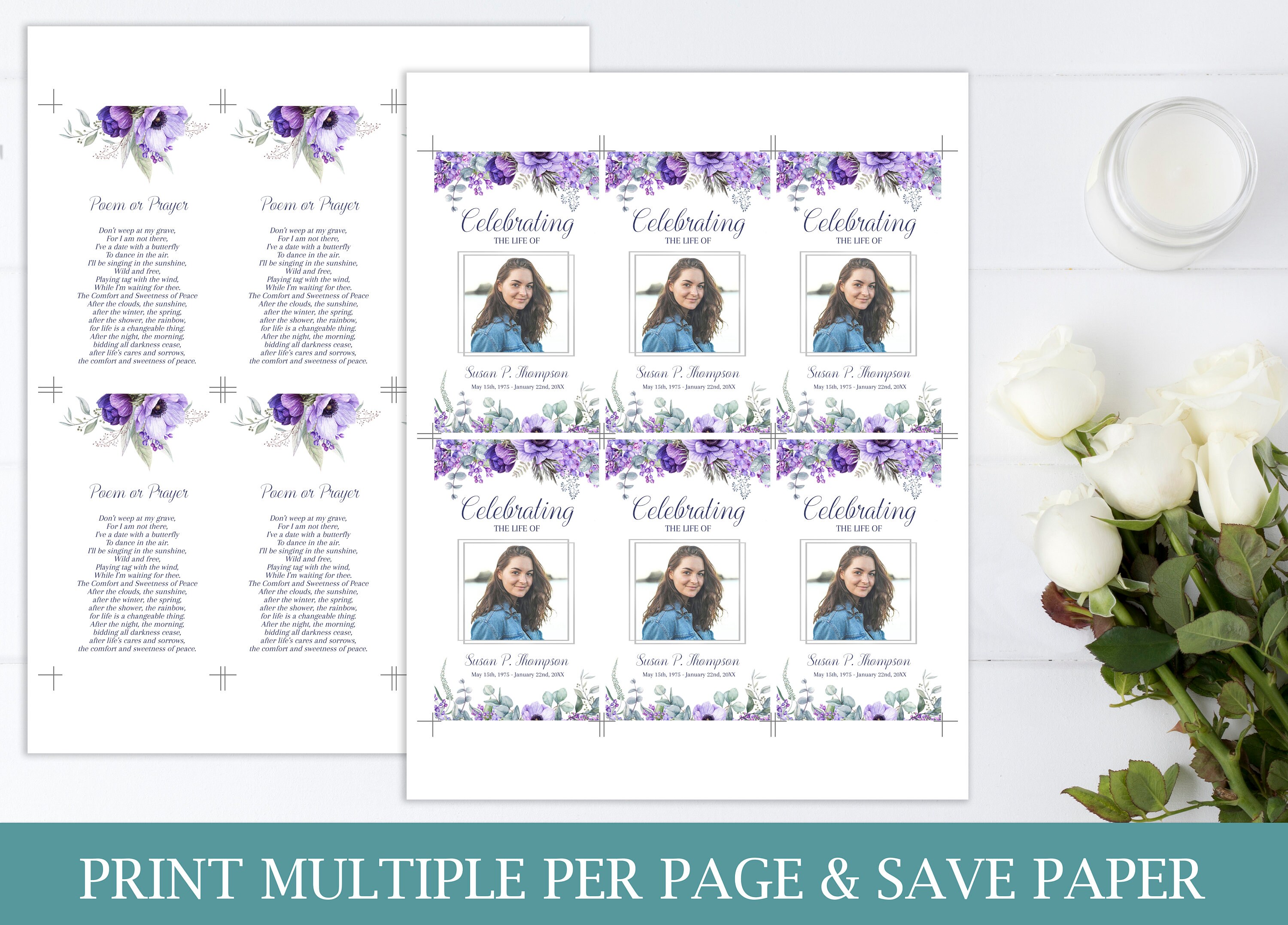 Purple Floral Funeral Prayer Cards Funeral Keepsake Lilac | Etsy