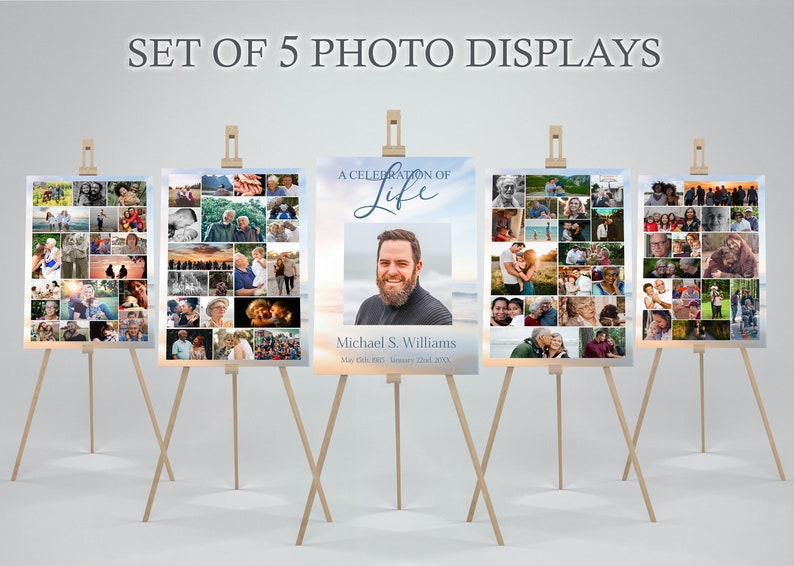 Funeral Collage Set of 5 | Memorial Poster for Funeral | Photo Display ...