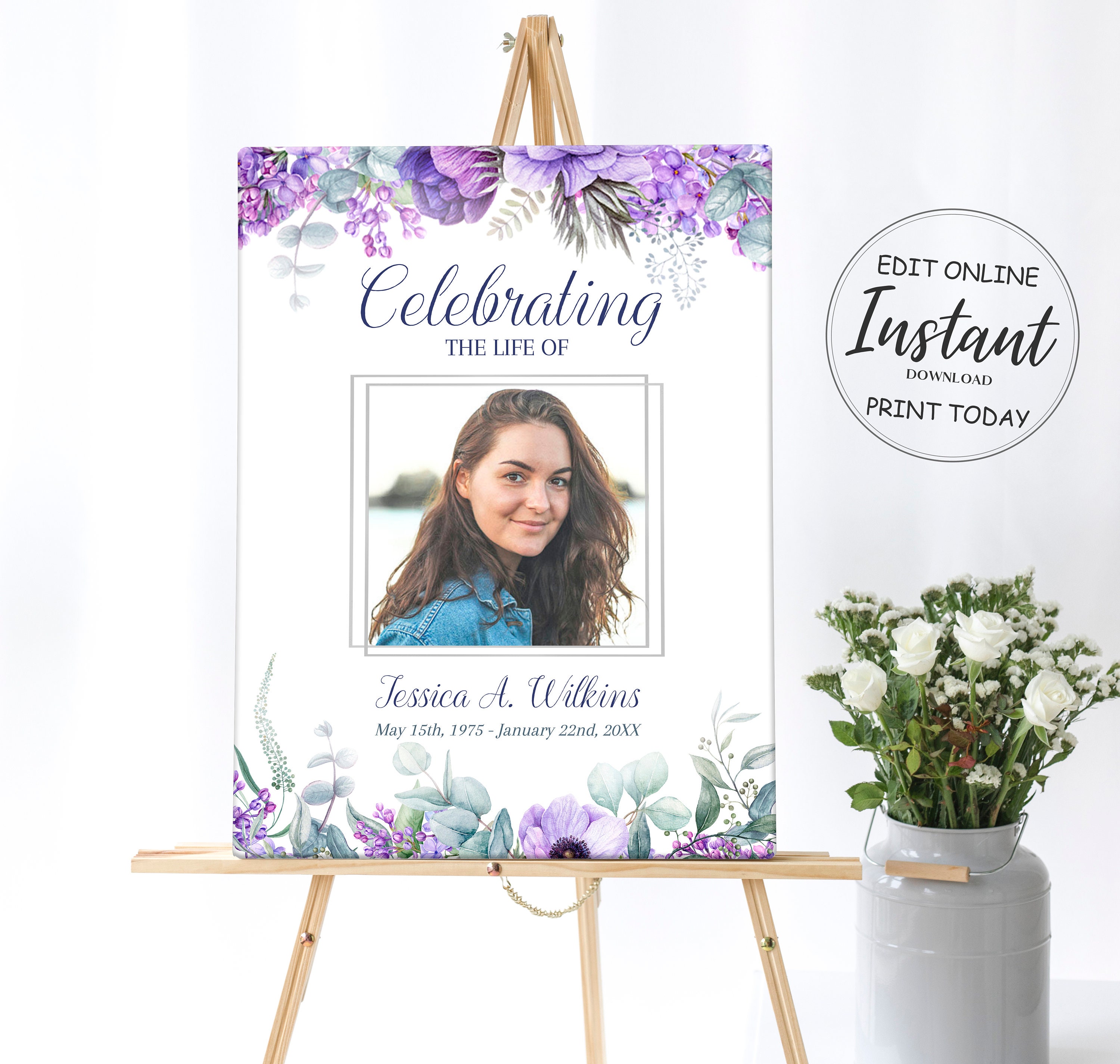 Purple Funeral Poster | Purple Floral Memorial Poster | Lilac ...