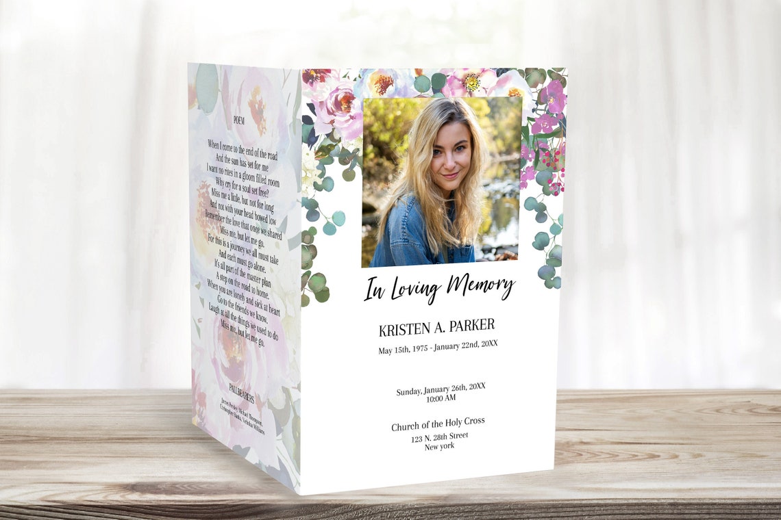 Floral Funeral Program Template for Woman Obituary Template | Etsy