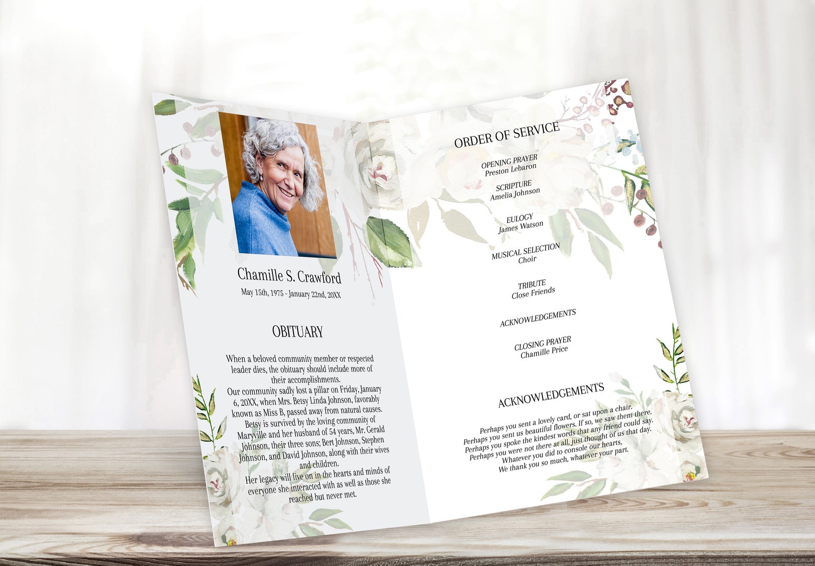 Editable Funeral Program Template for Woman Obituary - Etsy