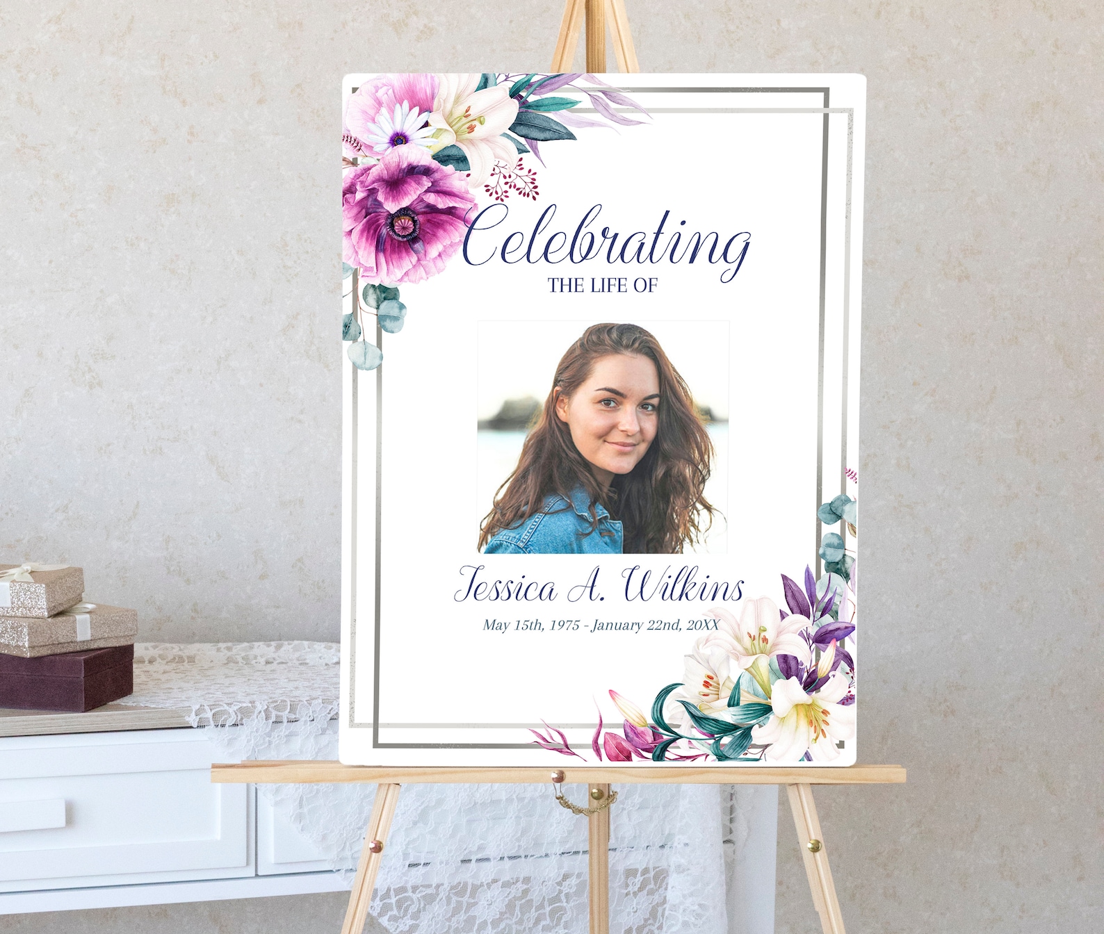 Purple Floral Funeral Poster Purple & White Lily Floral - Etsy