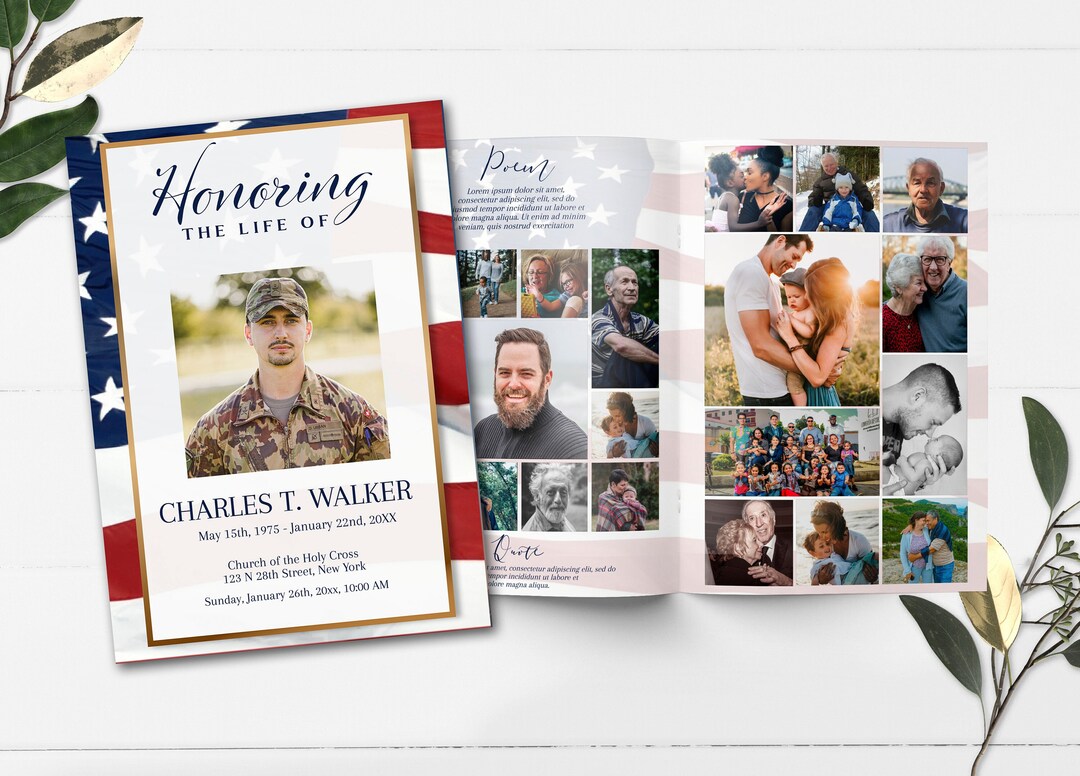 Editable Funeral Program Template With American Flag Design | Custom ...