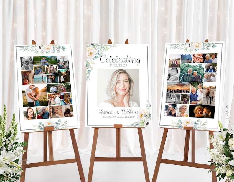 Funeral Poster Photo Display Set White Roses Memorial Poster - Etsy