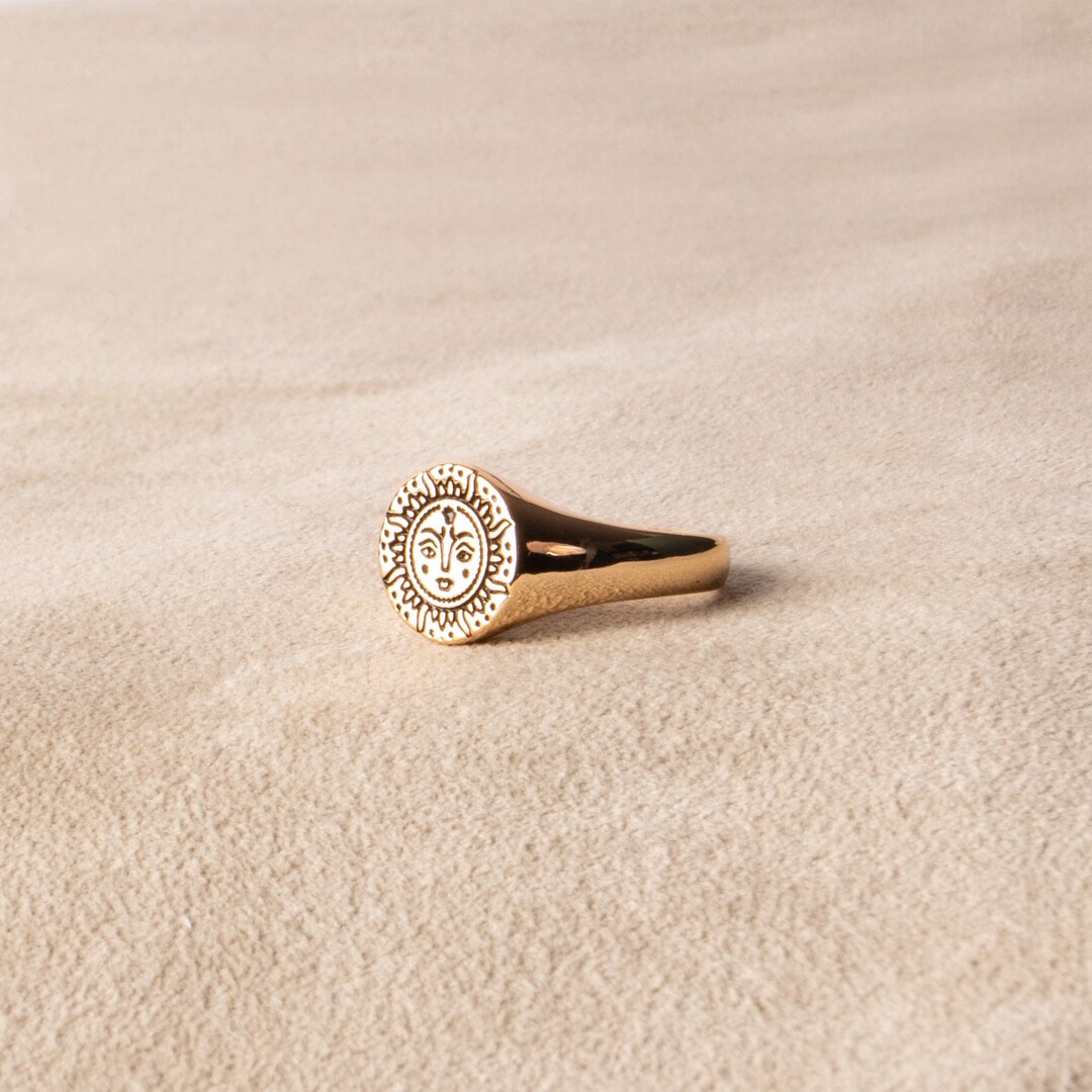 Sun Signet Ring Zodiac Sign Ring Brass Gold Handmade Stars - Etsy