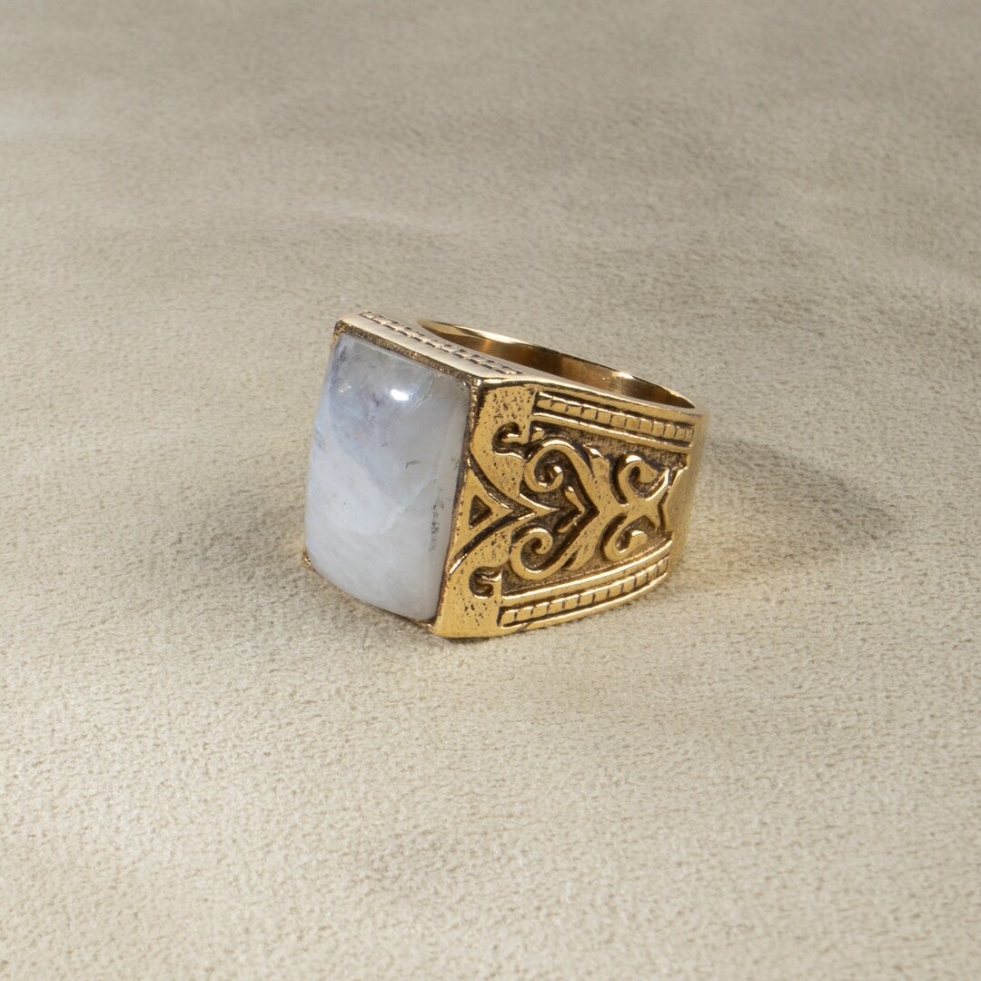 Decorated Moonstone Signet Ring Large Square - Etsy