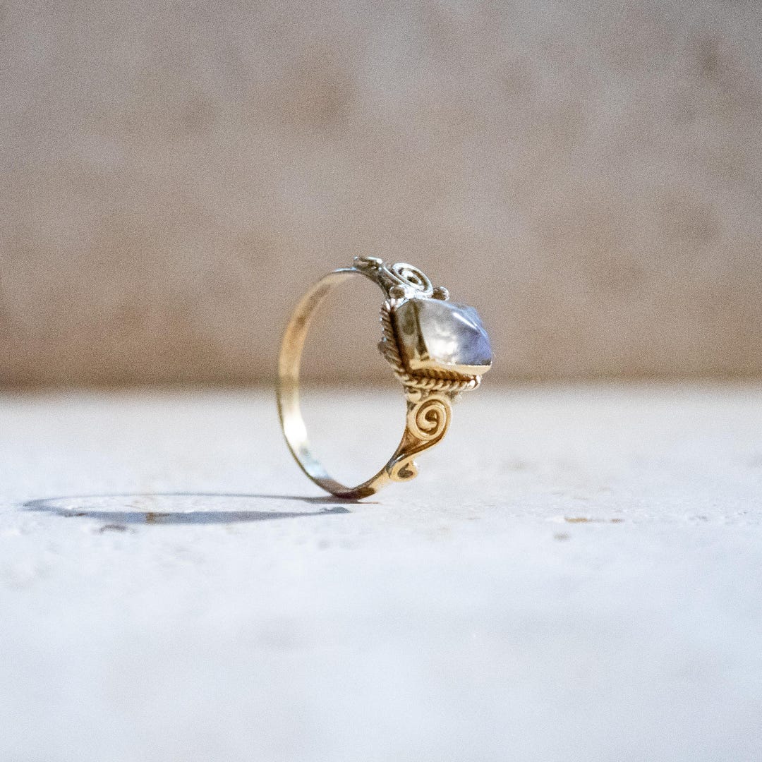 Rectangular Labradorite Ring Made of Brass – Handmade, Playful Ring - Etsy