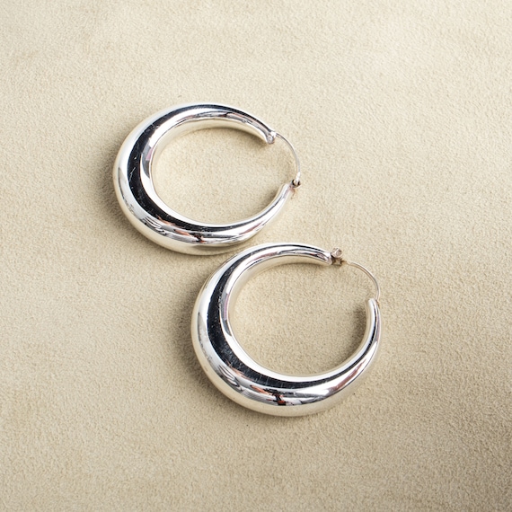 Large Wide Chunky Hoop Earrings 4 Cm 925 Sterling Silver Handmade Etsy Norway