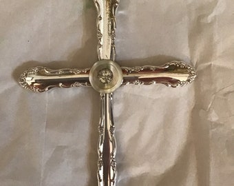 Silverplate Cross Made From Silver Plated Flatware With a Mother of ...