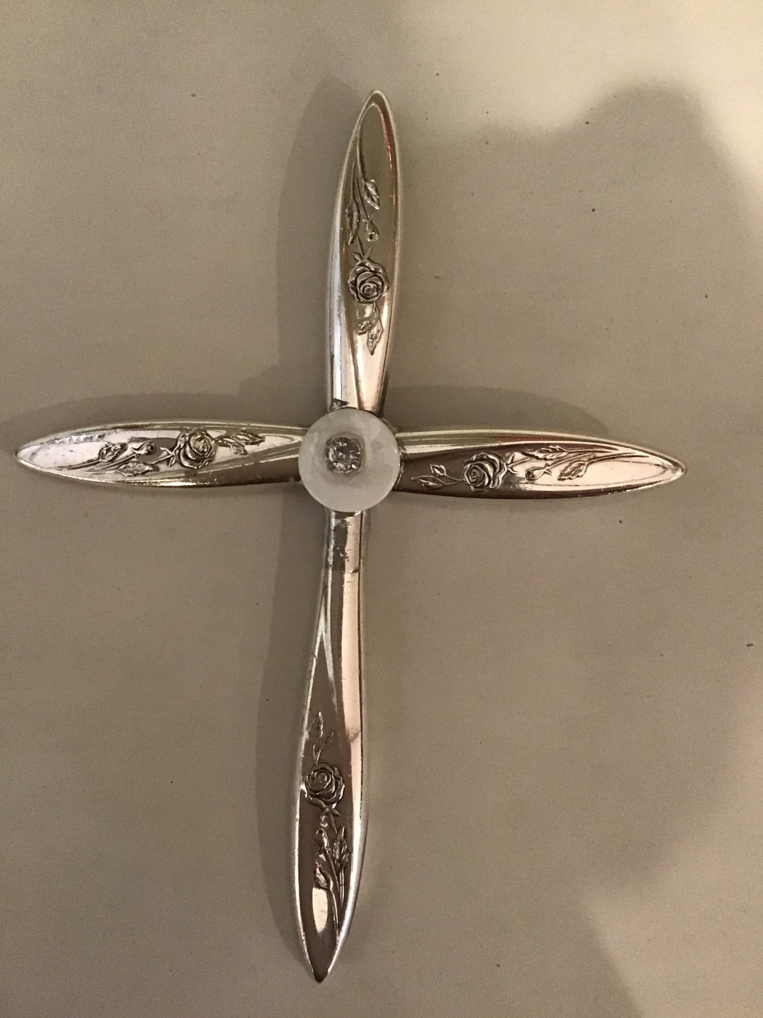 Silverplate Cross Made From Silver Plated Flatware With a Mother of ...