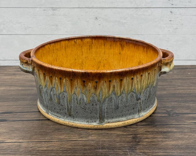 Handmade Wheel Thrown Stoneware Pottery Bowl With Handles, Ceramic ...