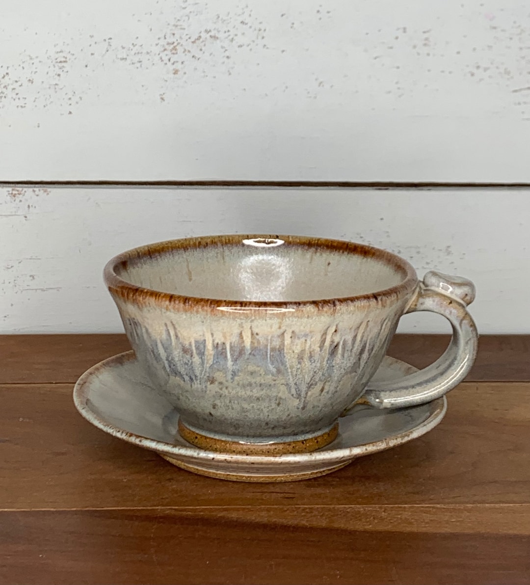 Handmade Tea Cup and Saucer, Wheel Thrown Stoneware, Coffee Cup, Carved ...