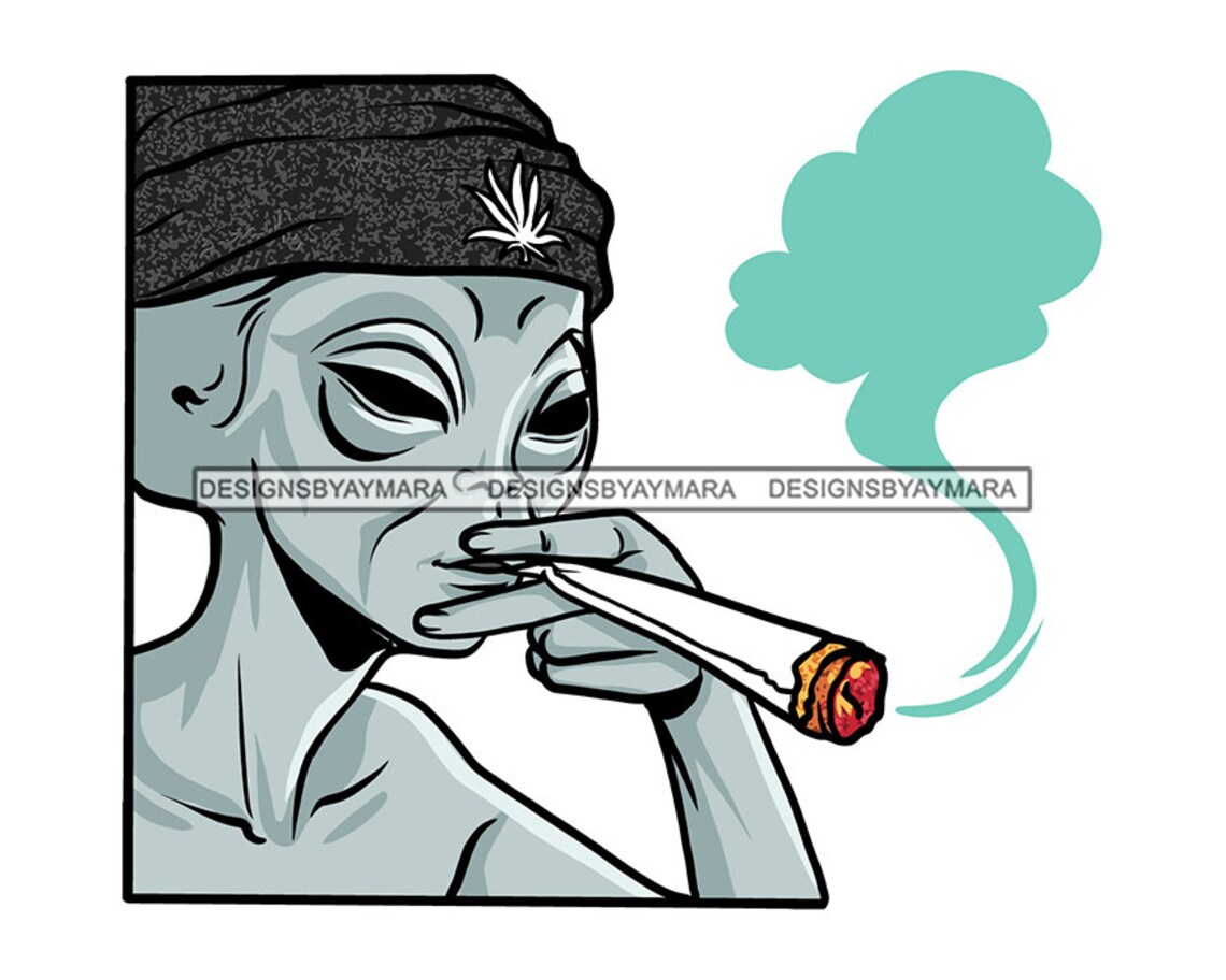 Alien Smoking Marijuana Weed Blunt Joint Leaf High Cannabis | Etsy