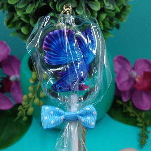 Lollipop Blue Swimming Betta Fish Charm, Gift for Betta Fish Lover ...