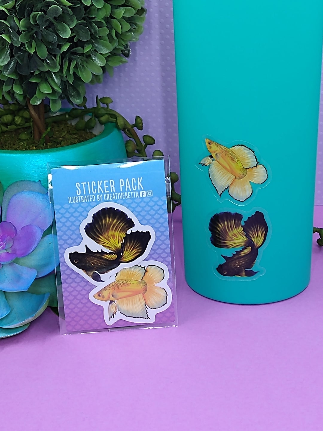 Betta Fish Sticker Pack, Clear Sticker, Mini Sticker, Water Bottle ...