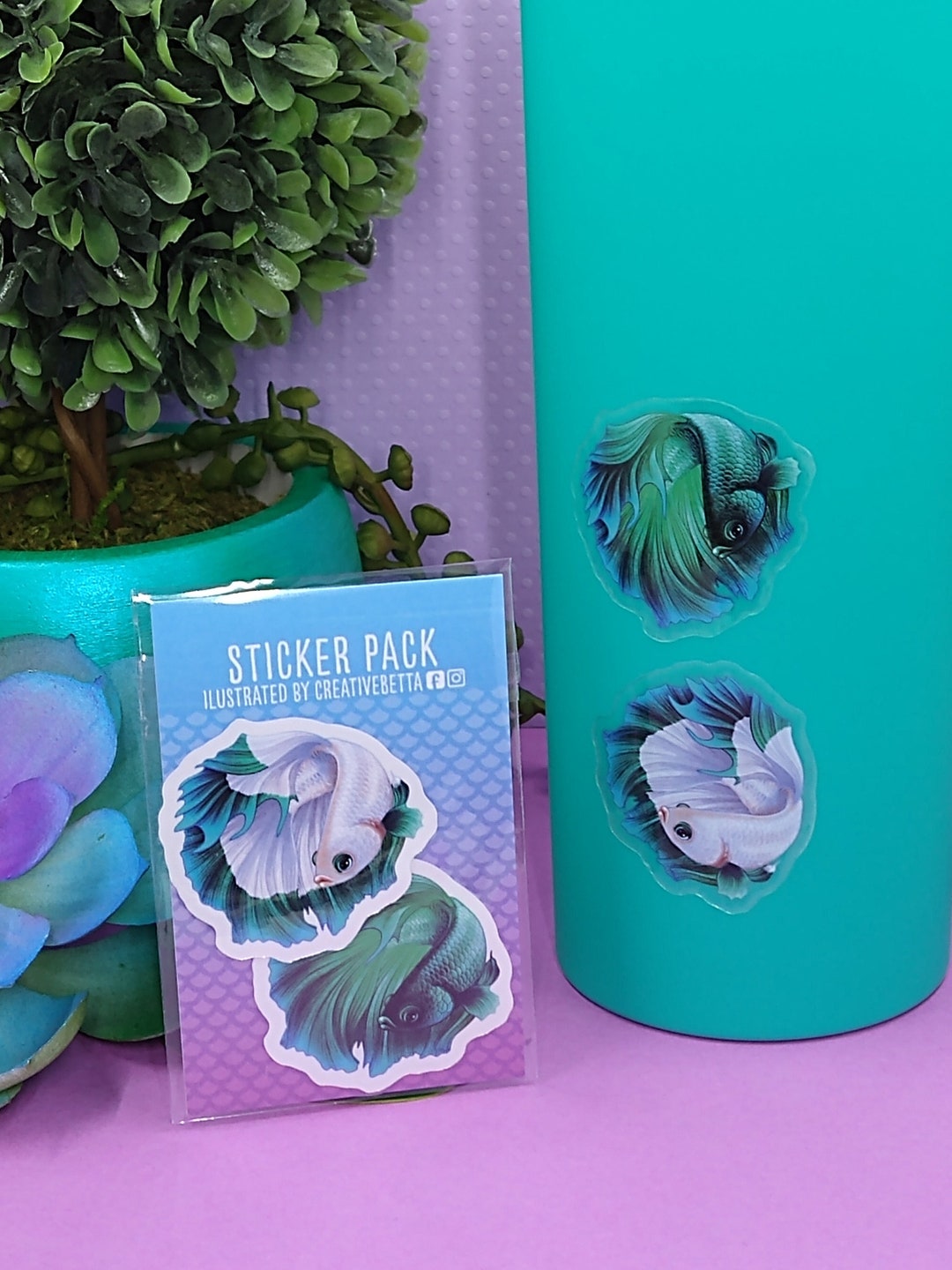 Betta Fish Sticker Pack, Clear Sticker, Mini Sticker, Water Bottle ...
