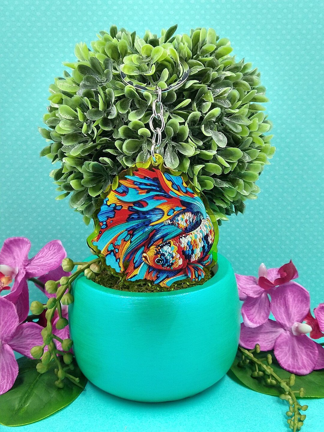 Yellow Acrylic Multicolor Betta Keychain Gift for Betta Fish Lover ...