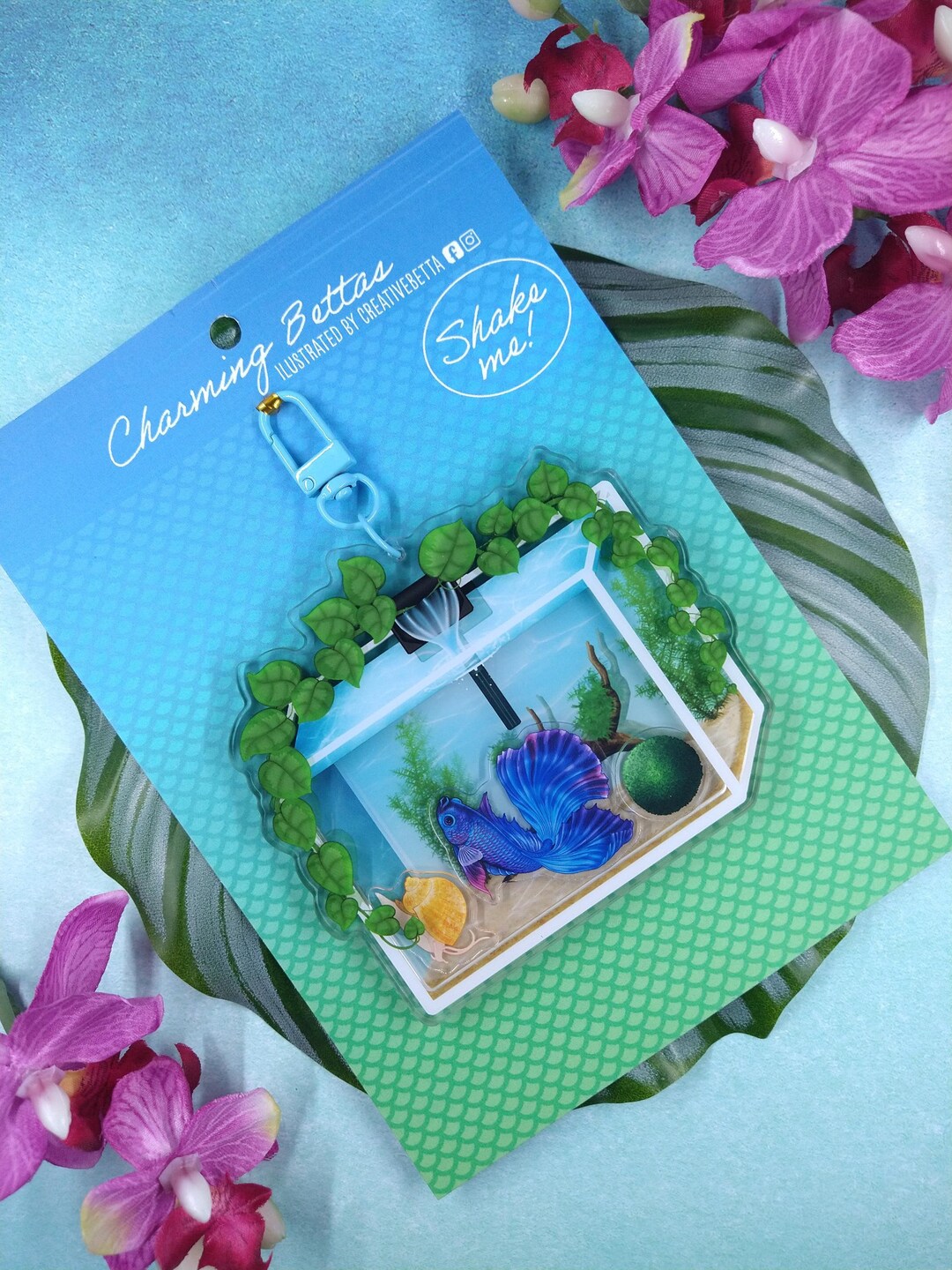 Blue Betta Fish Aquarium Shaker Charm, Shaker Keychain, Betta Fish Gift ...