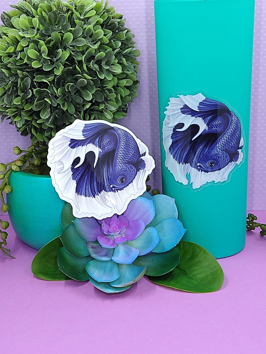 3in Betta Fish Sticker Blue Butterfly Halfmoon, Clear Sticker, Betta ...