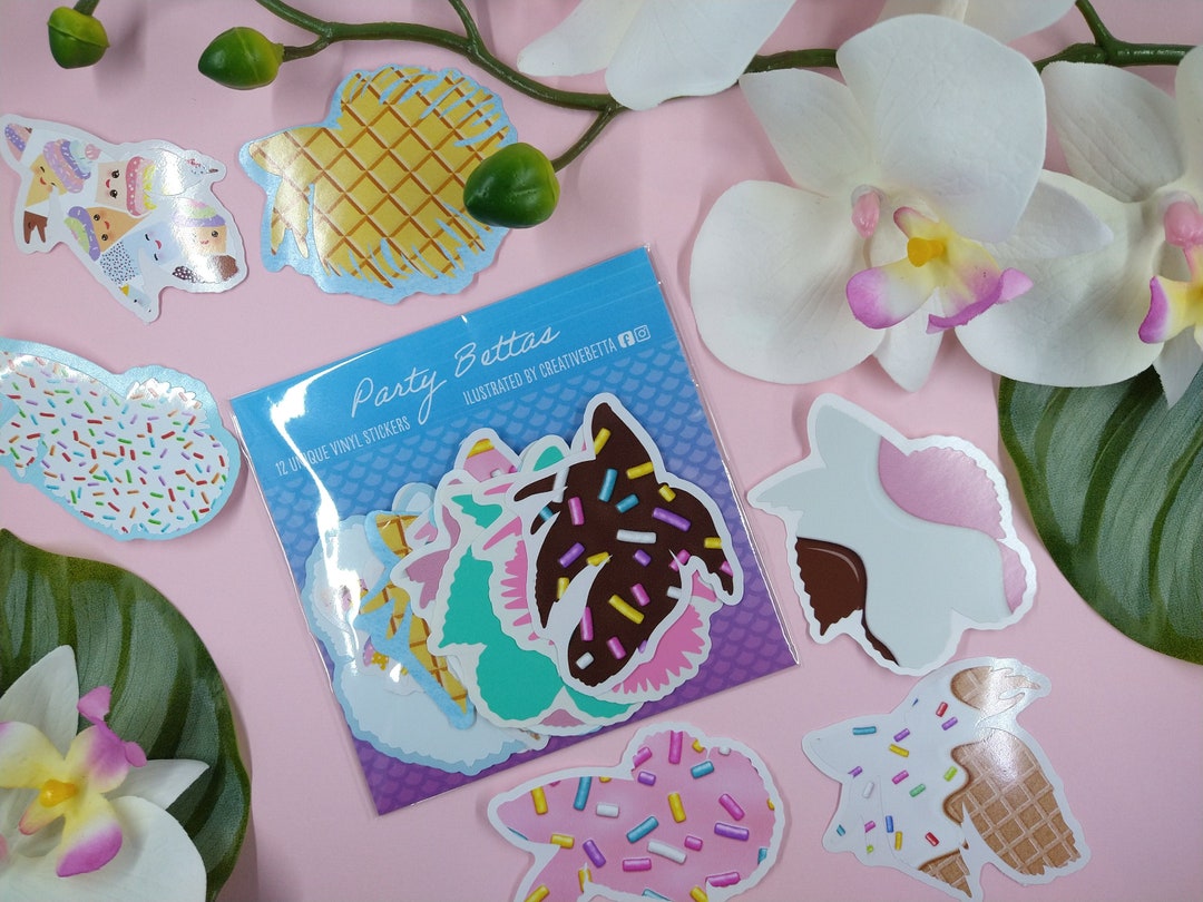 Ice Cream Vinyl Sticker Pack - Gift for Betta Fish Lover, Party Favors ...