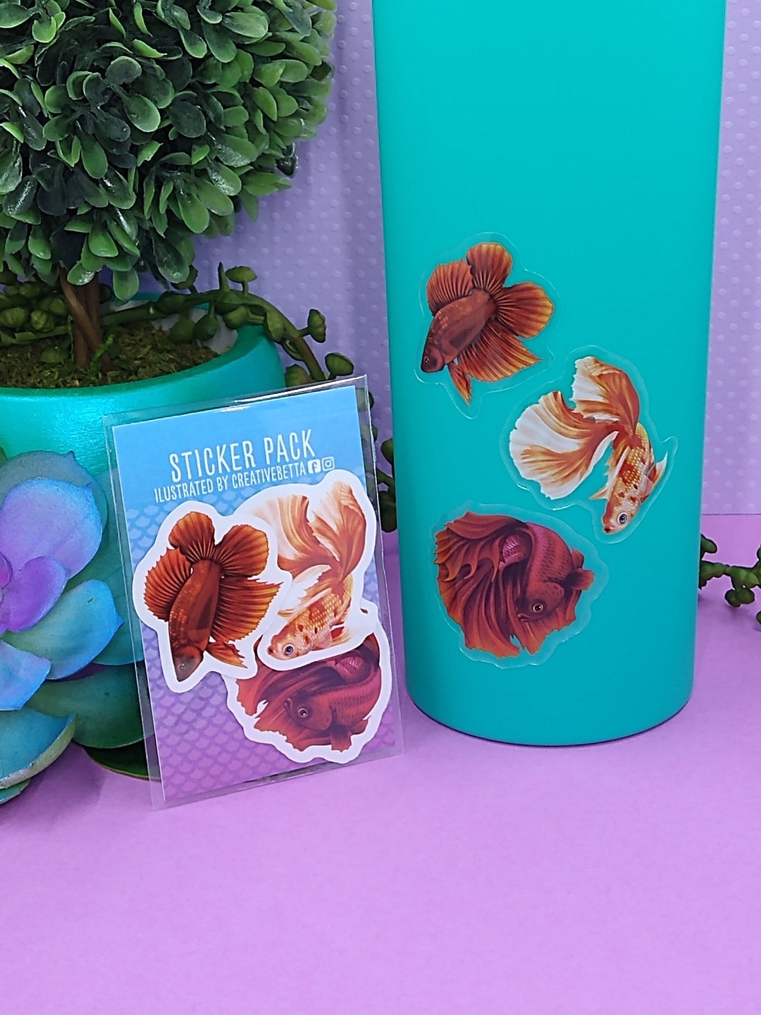 Betta Fish Sticker Pack, Clear Sticker, Mini Sticker, Water Bottle ...