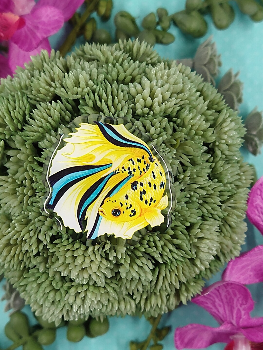 Bumblebee Halfmoon Betta Fish Pin, Gift for Betta Fish Lover, Acrylic ...