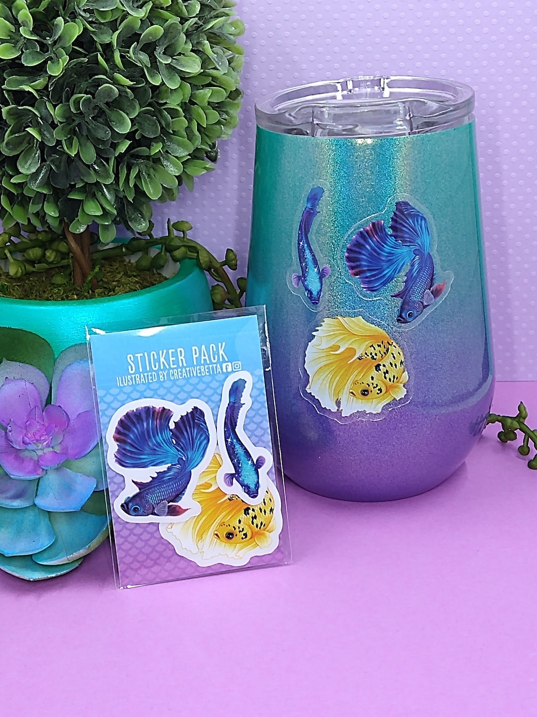 Betta Fish Sticker Pack, Clear Sticker, Mini Sticker, Water Bottle ...