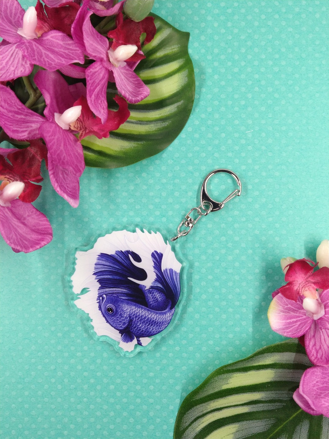 Dual Sided Acrylic Keychain, Betta Fish Keychain, Betta Fish Charm ...