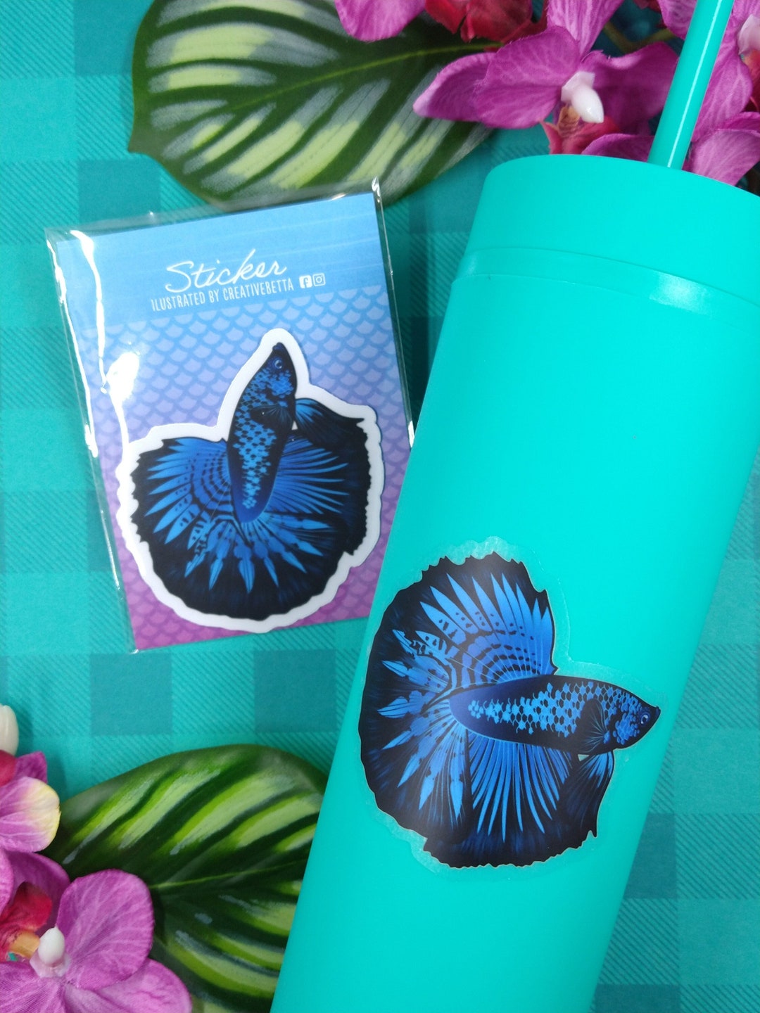 3in Clear Blue Betta Fish Sticker, Betta Fish Decor, Fish Tank Decor ...