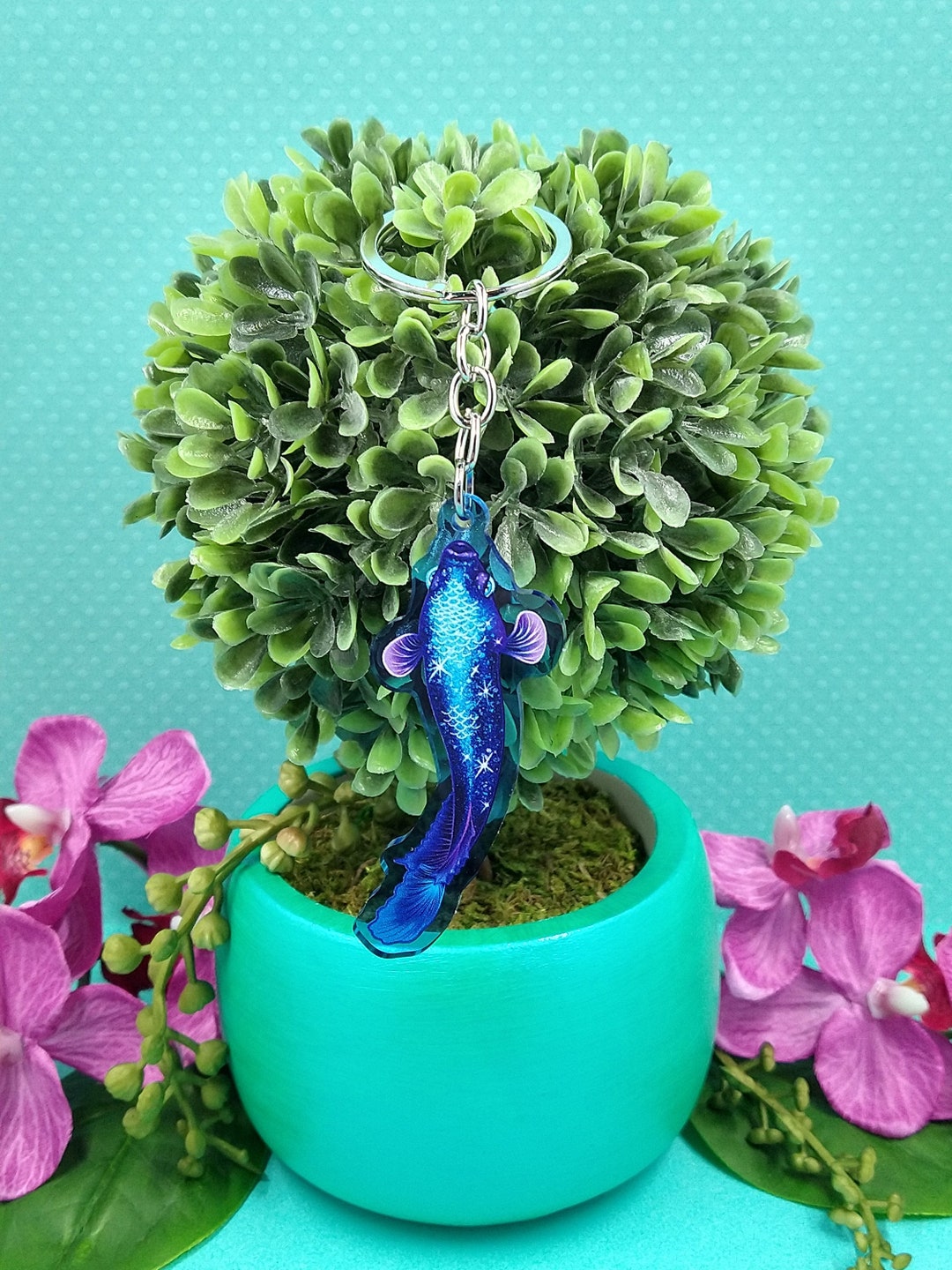 Blue Acrylic Opal Galaxy Betta Keychain, Gift for Betta Fish Lover ...