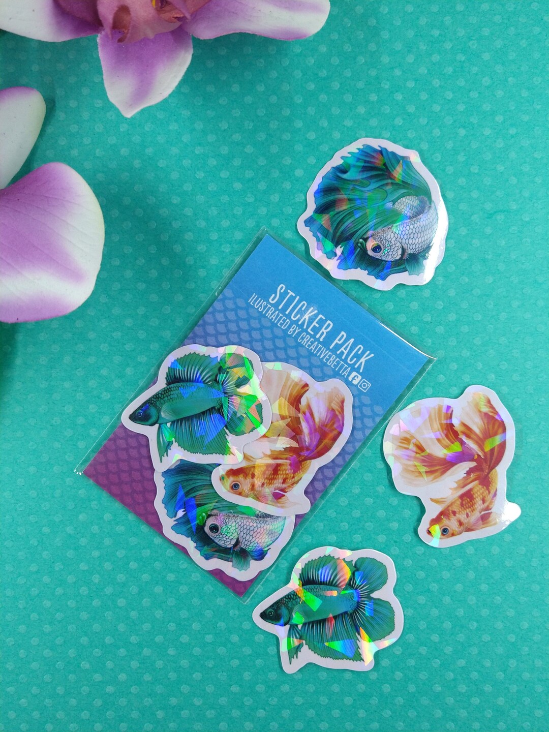 Betta Fish Sticker Pack, Holographic Sticker, Fish Gift, Mini Sticker ...
