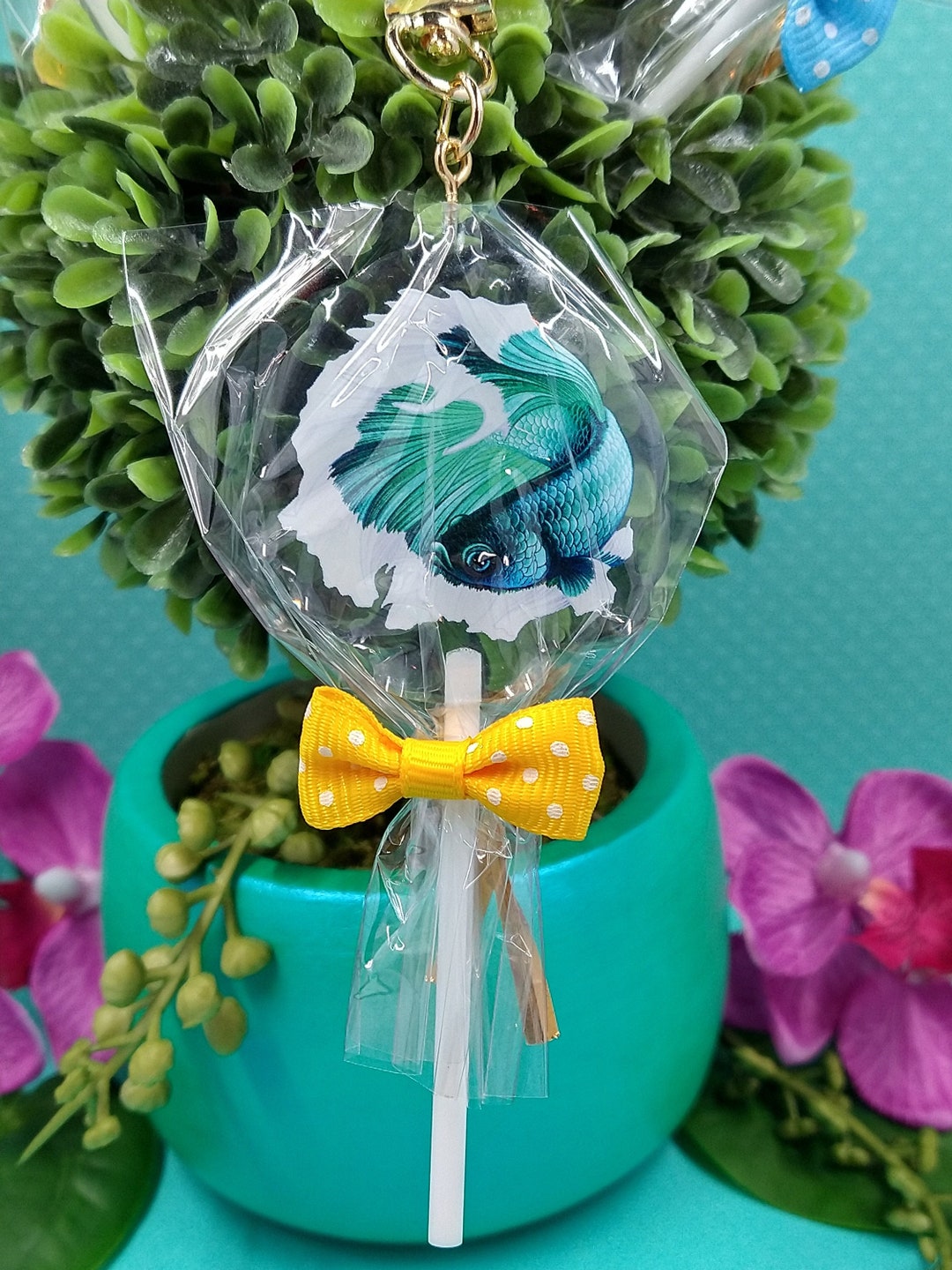 Lollipop Turquoise Butterfly Betta Fish Charm, Gift for Betta Fish ...