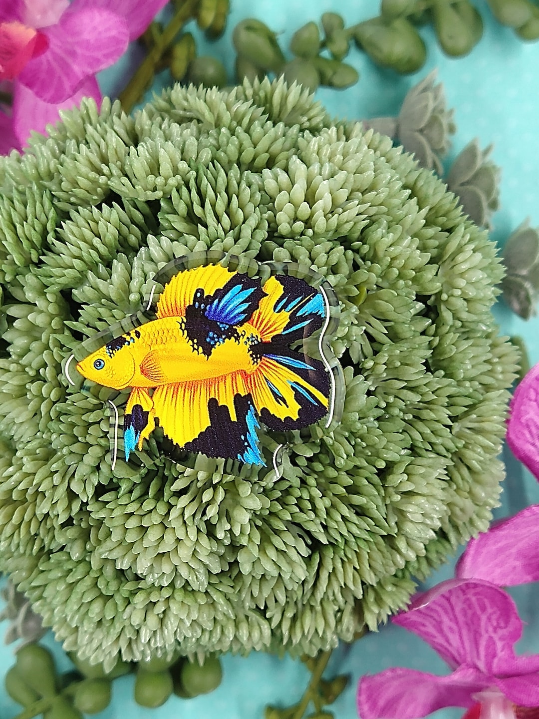 Bumblebee Double Tail Betta Fish Pin, Gift for Betta Fish Lover ...