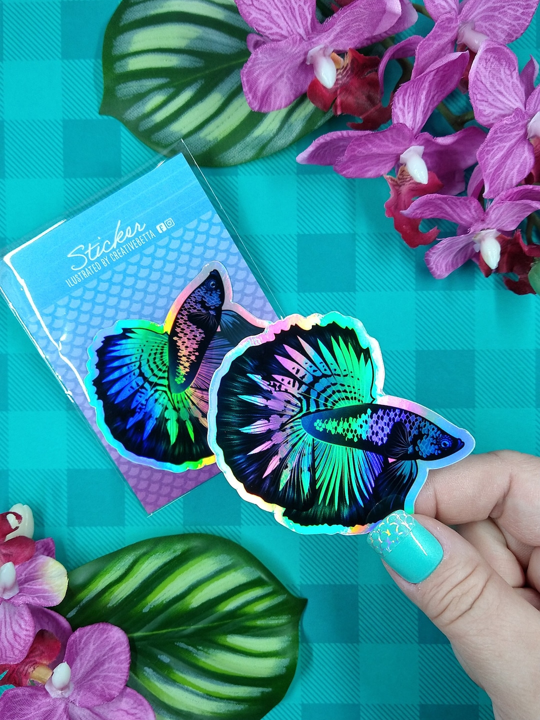 3in Holographic Blue Betta Fish Sticker, Betta Fish Decor, Fish Tank ...