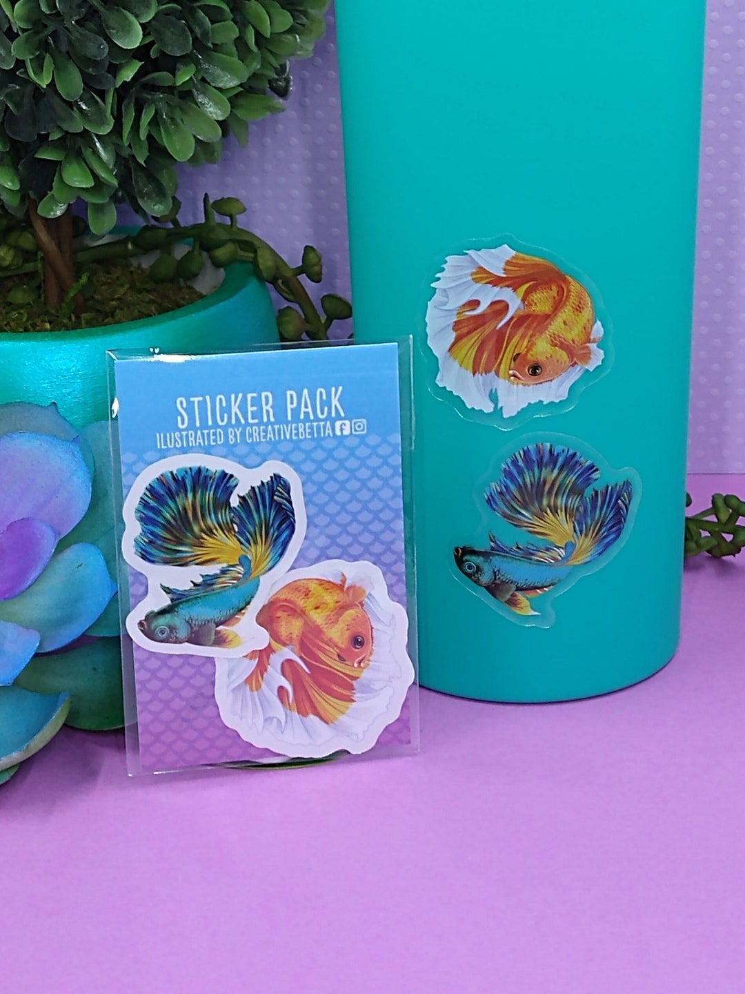 Betta Fish Sticker Pack, Clear Sticker, Mini Sticker, Water Bottle ...