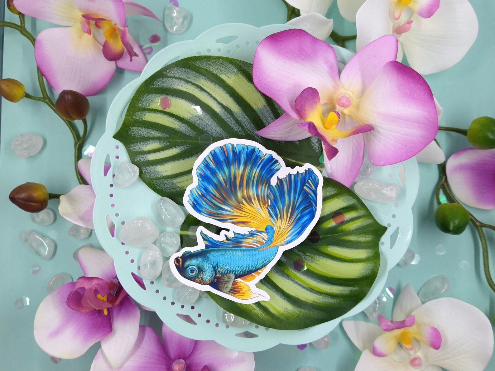 3in Glossy Teal and Yellow Betta Fish Sticker Gift for Betta - Etsy
