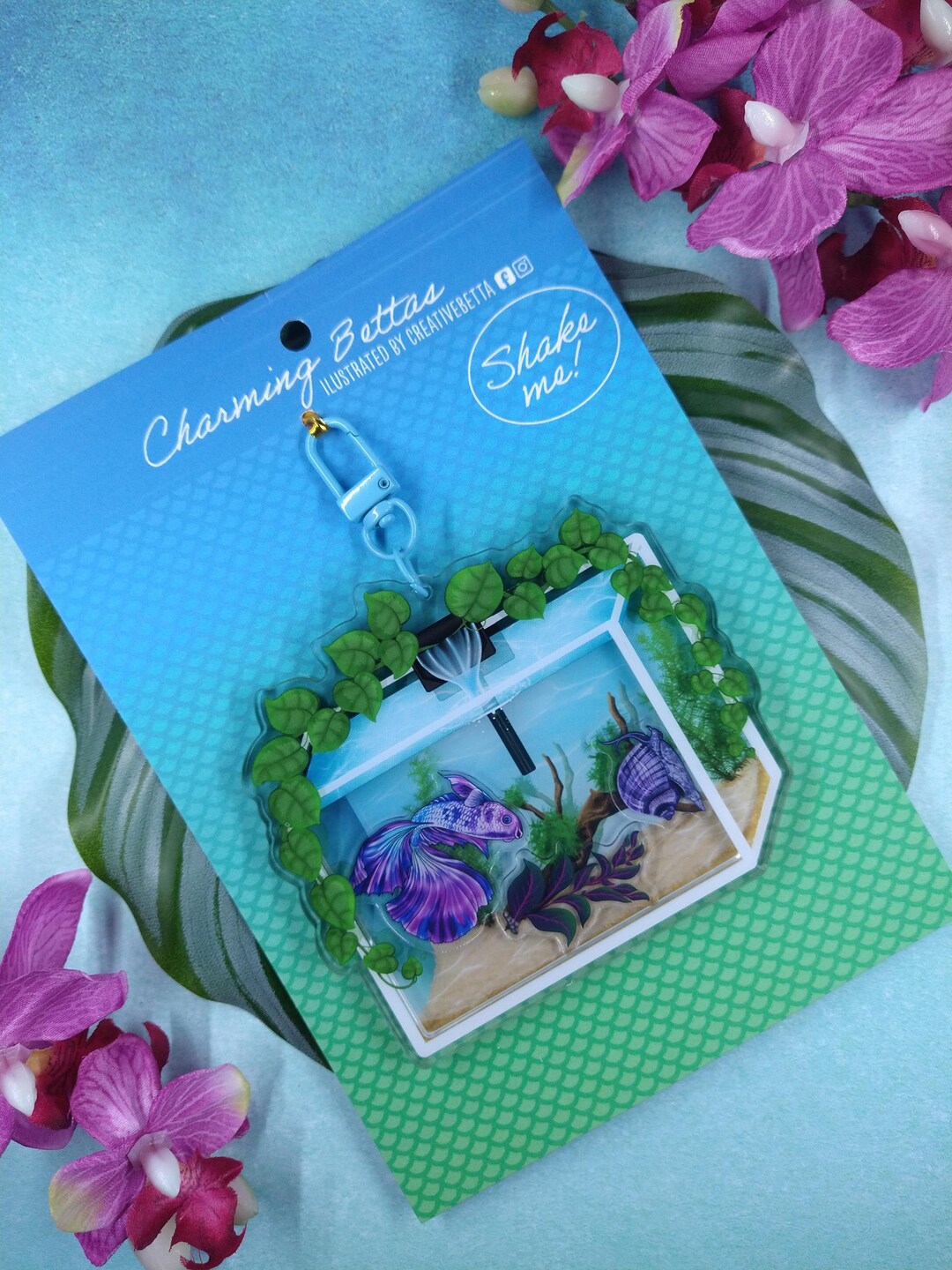 Purple Betta Fish Aquarium Shaker Charm, Shaker Keychain, Betta Fish ...