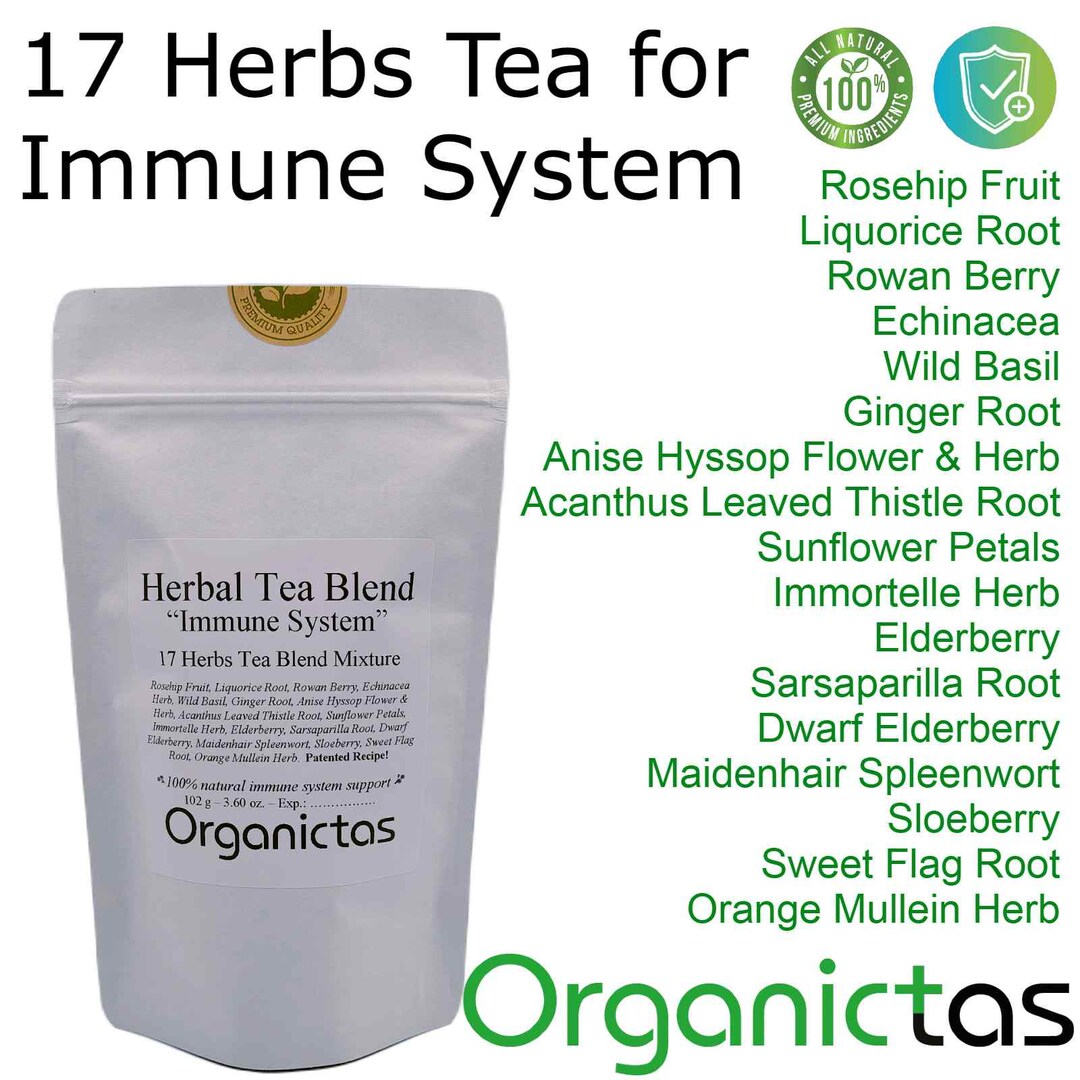 Organic IMMUNE SYSTEM Tea 17 Selected Beneficial Herbs Formula Recipe ...