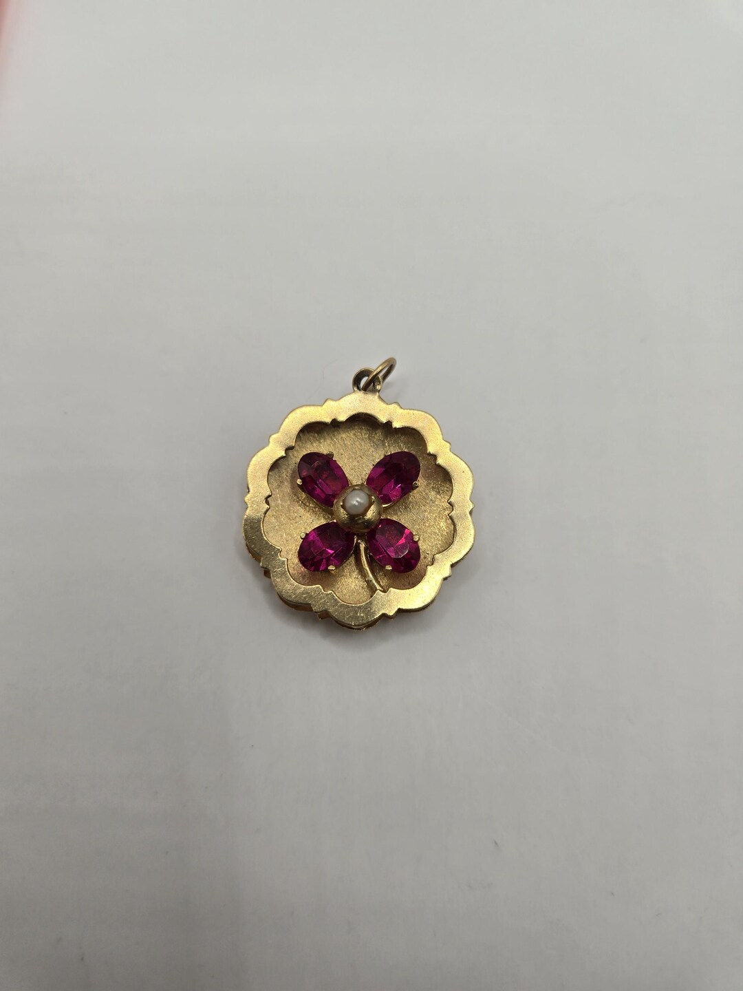 Vintage 1950s - 1960s 14k Gold Magenta Pink Gemstones 4 Leaf Clover ...