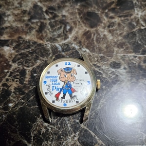 Vintage Rare 1970s Timely Watch Co. Police Pig Dial Men's Wrist Watch ...