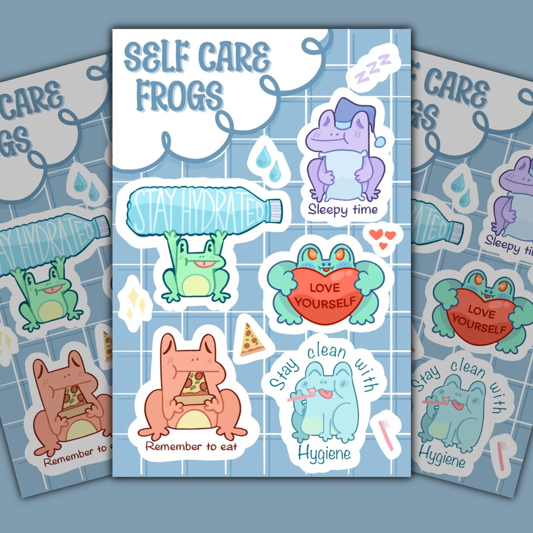 Self Care Frogs Glossy Vinyl Sticker Sheet - Etsy
