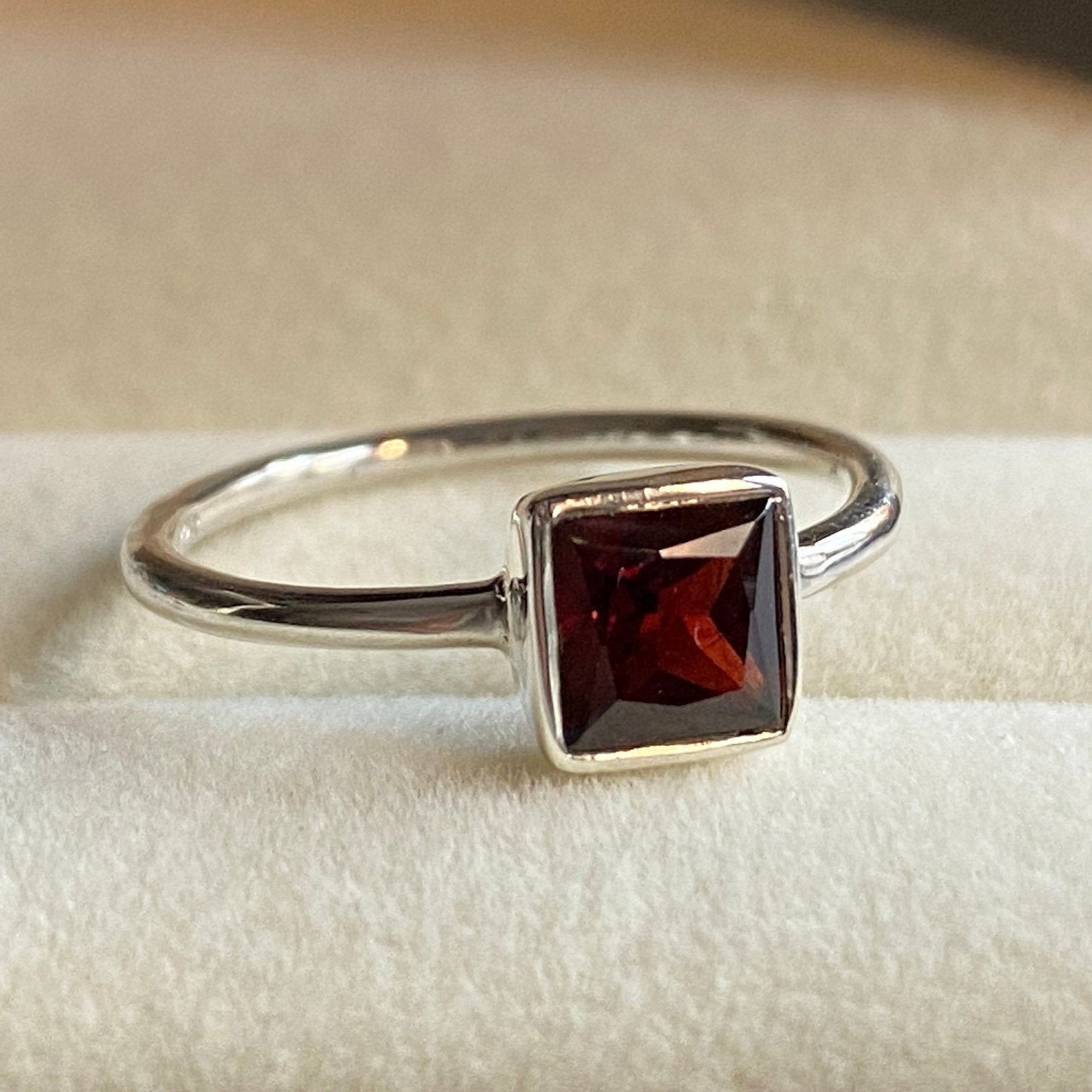 Garnet Gem Ring 925 Sterling Silver Ring Square Garnet | Etsy