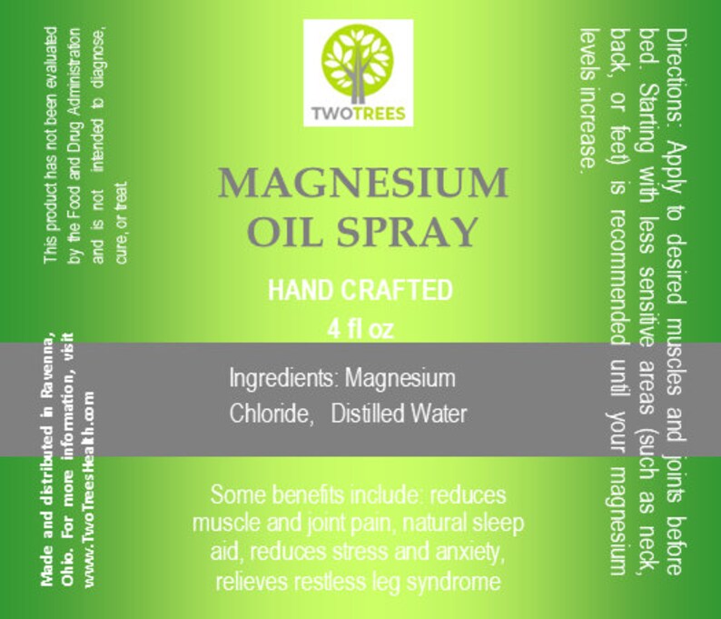 Magnesium Oil Spray by Two Trees Health - Etsy