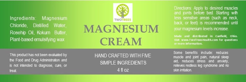 Magnesium Cream by Two Trees Health - Etsy